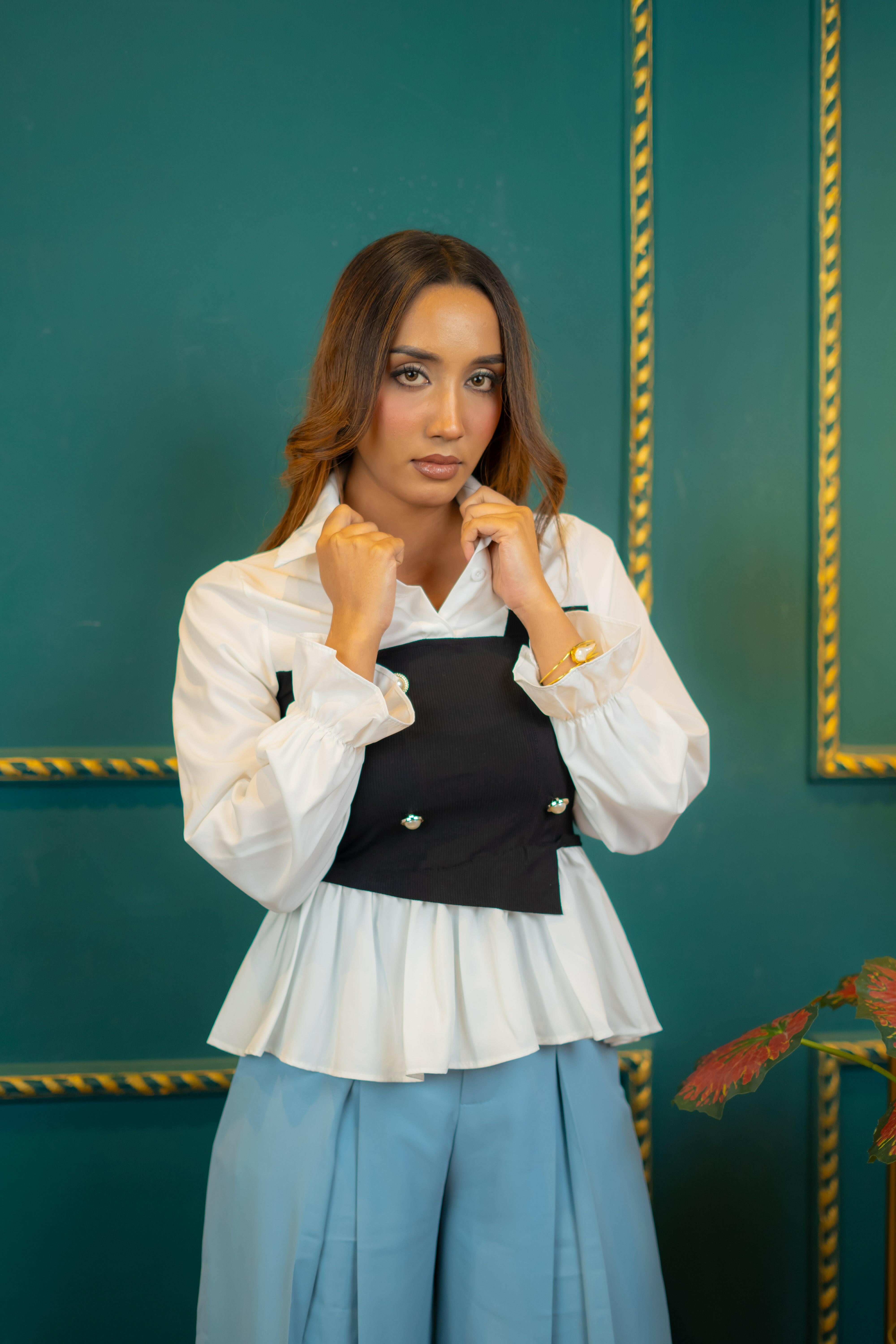 Monochrome Color-Block Blouse for Women | Corset Style Shirt – NIYARA